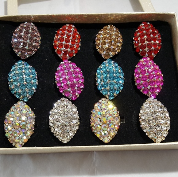 Jewelry | 12 Crystal Studded Rings In Assorted Colors | Poshmark